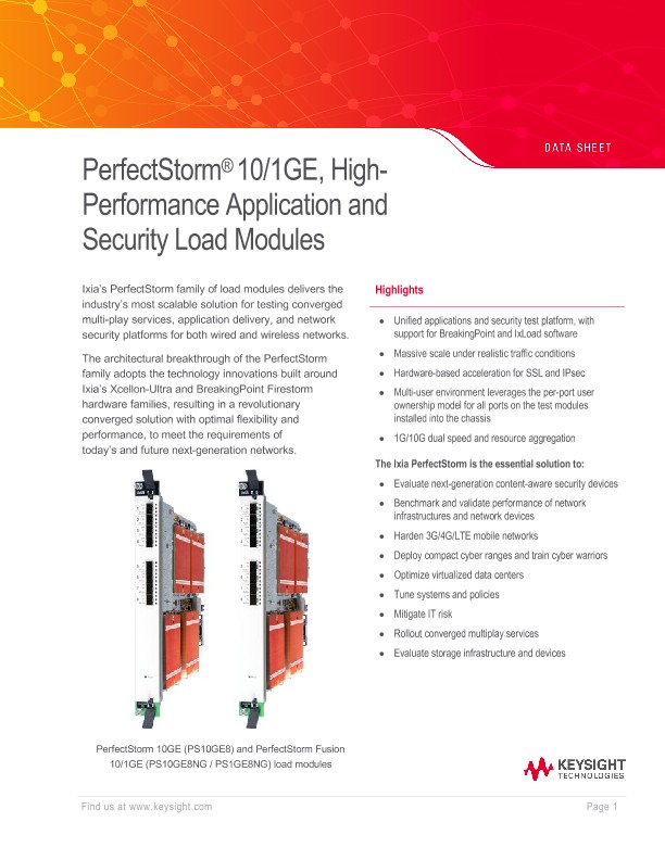 PerfectStorm 10GE, High-Performance Application and Security Load Modules PDF Asset Page | Keysight